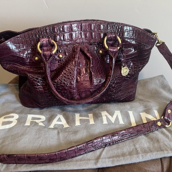 Brahmin | Bags | Brahmin Purple Croc Embossed Leather Satchel | Poshmark
